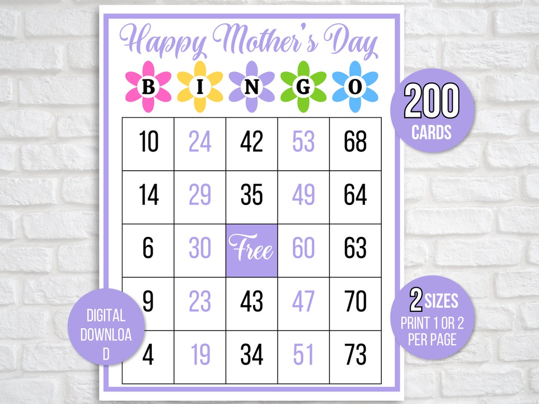 Mother's Day Bingo, 200 Mother's Day Bingo Cards, Mother's Day Activity ...