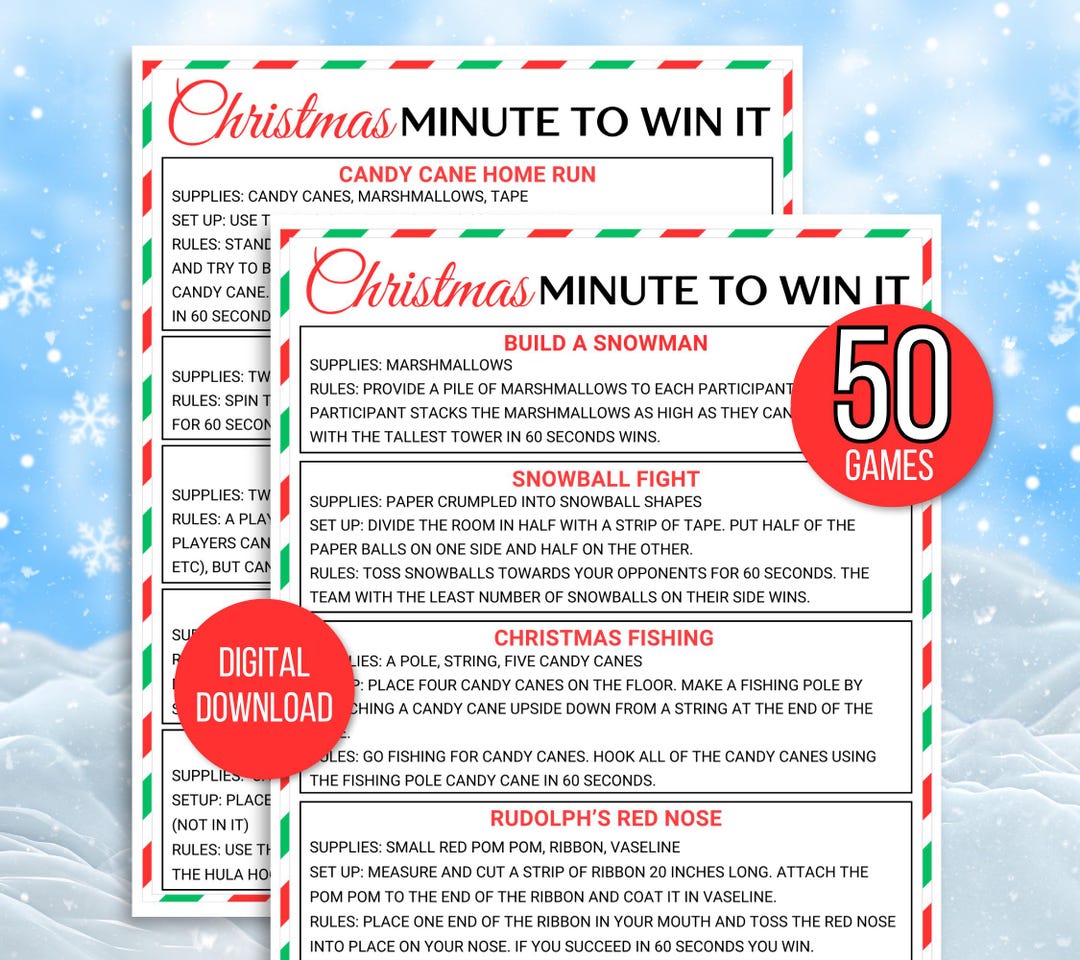Christmas Minute to Win It Games, 50 Minute to Win It Party Games, Fun ...
