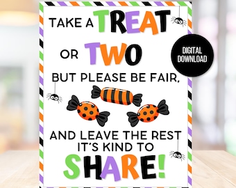 Trick or Treat Sign, Please Take One Sign, Halloween Candy Sign ...