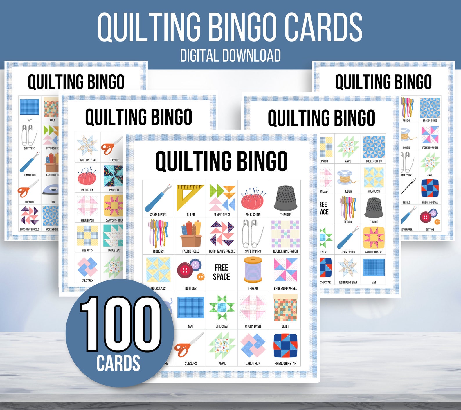 Quilt Bingo, 100 Printable Quilt Bingo Cards, Quilting Bingo, Quilting ...