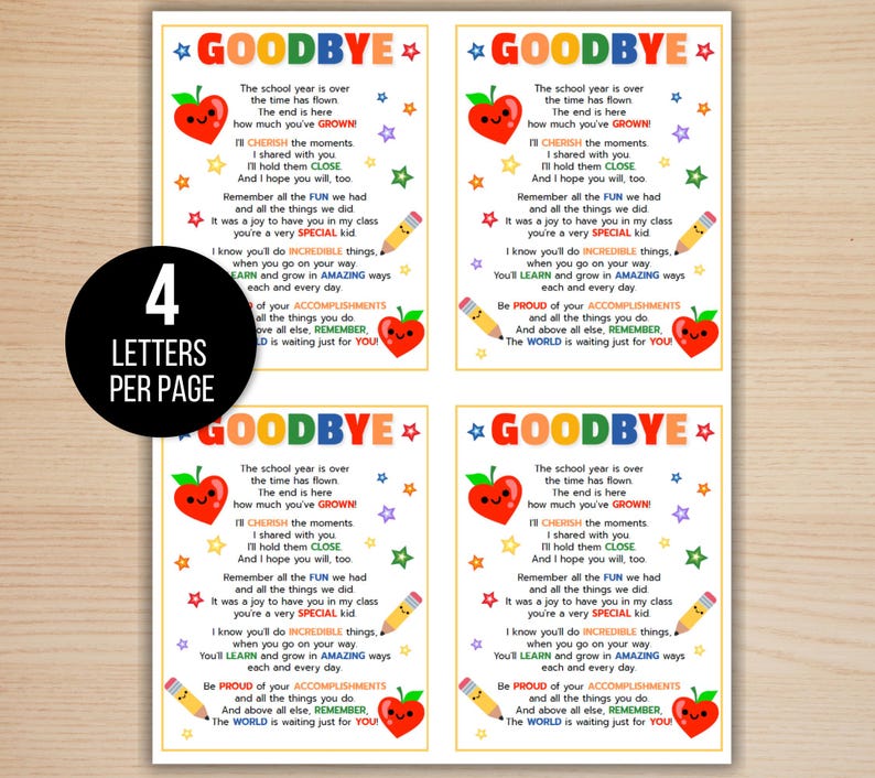 End of School Year Letter for Students, Gift From Teacher, Last Day of ...