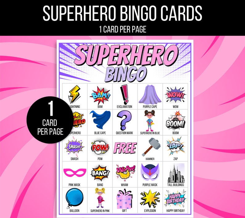 Superhero Bingo, 30 Superhero Bingo Cards, Girl Superhero Game, Girl ...
