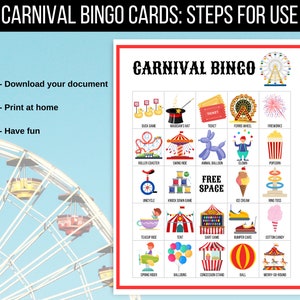 Carnival Bingo, Carnival Game, Carnival Party Activity, Carnival ...