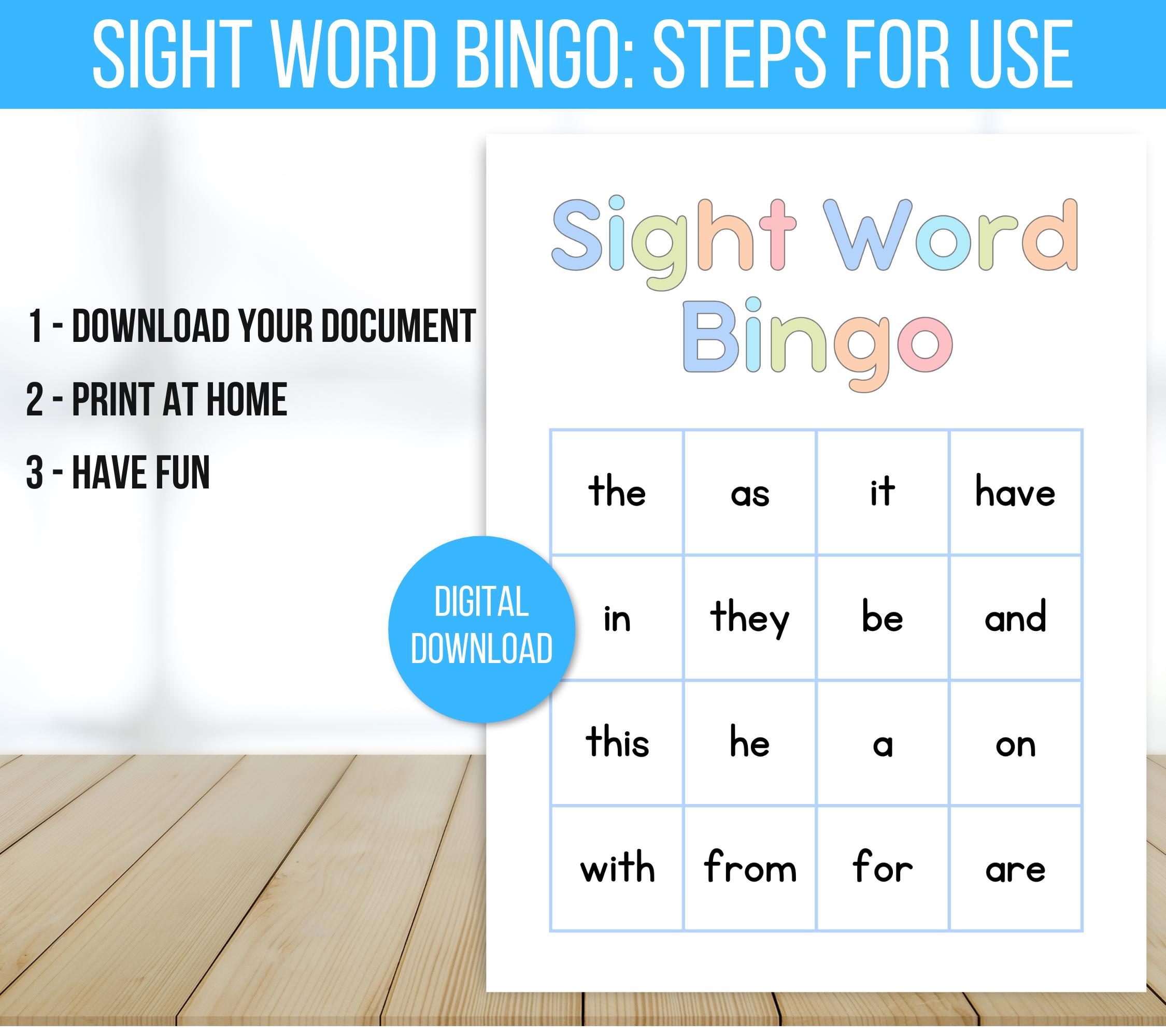 Sight Words Bingo, 120 Sight Words Bingo Cards, Fry's First 100 Words ...