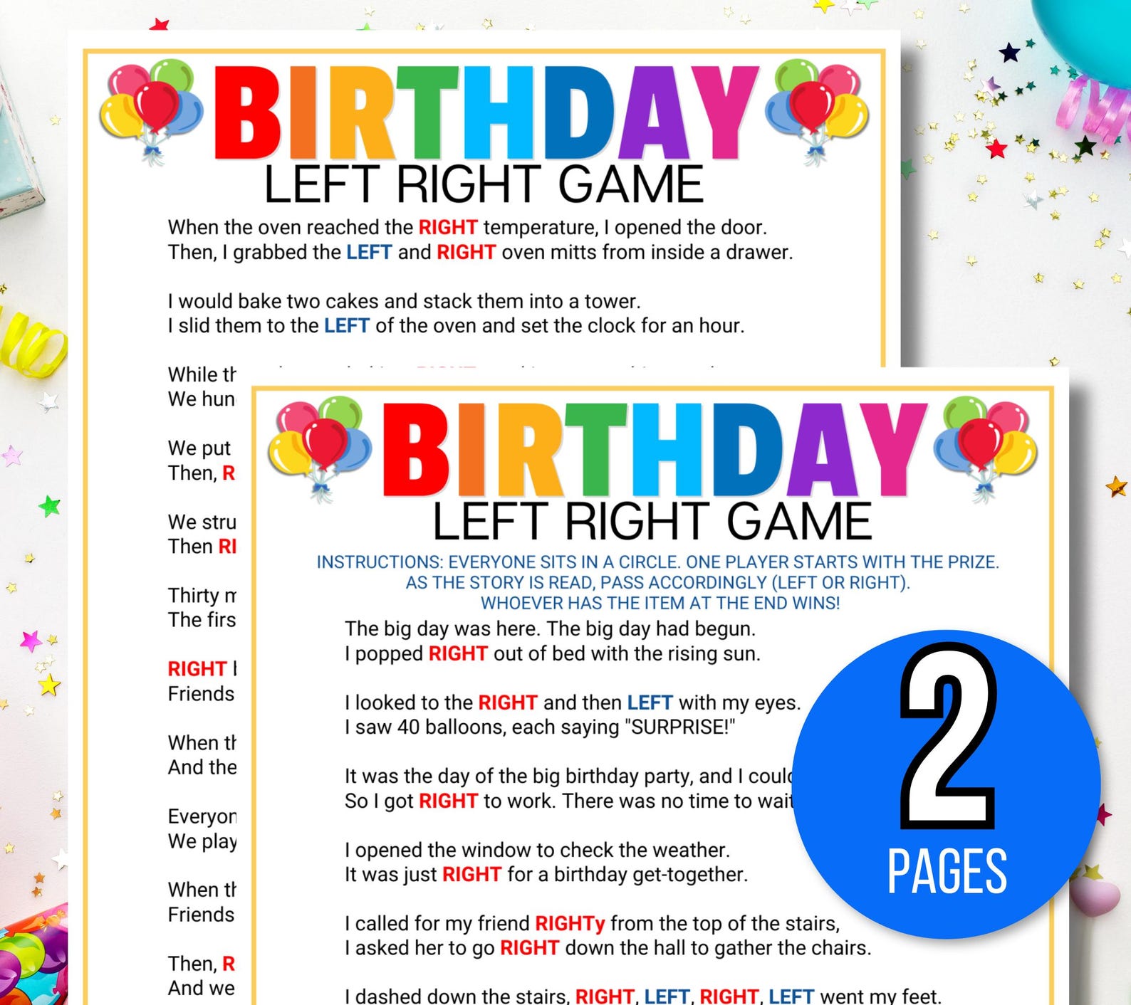 Left Right Birthday Game, Right Left Birthday Game, Kids Birthday Pass ...