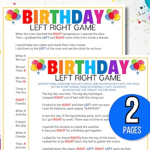 Left Right Birthday Game, Right Left Birthday Game, Kids Birthday Pass ...