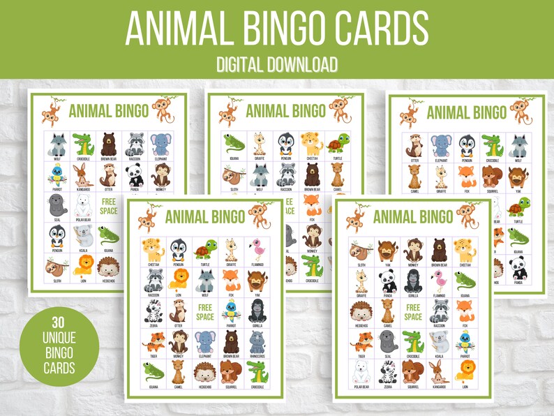 Animal Bingo 30 Printable Animal Bingo Cards Animal Party - Etsy