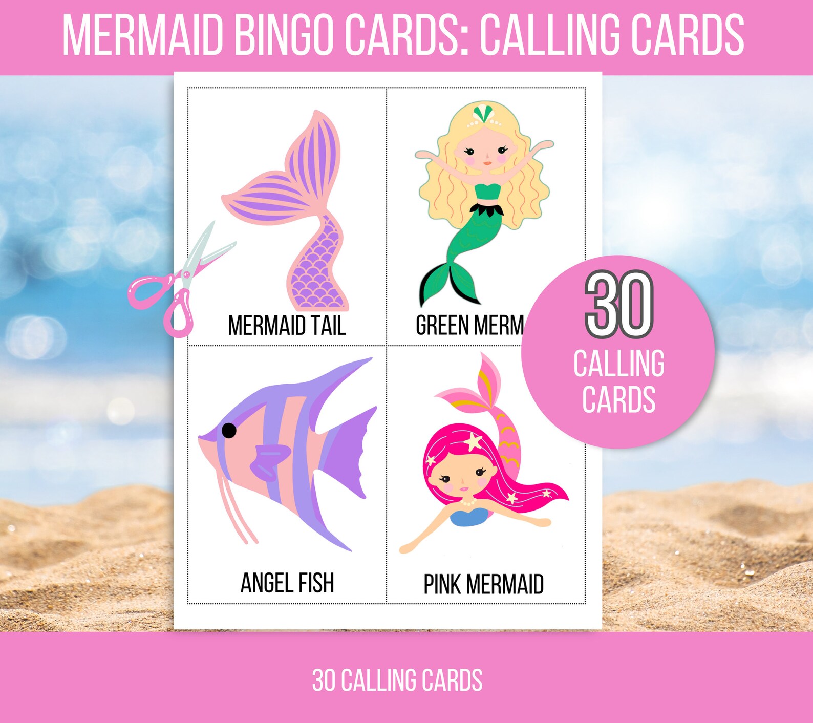 Mermaid Bingo, 30 Printable Mermaid Bingo Cards, Mermaid Game, Mermaid ...