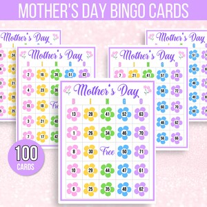 Mother's Day Bingo, 100 Mother's Day Bingo Cards, Mother's Day Activity ...