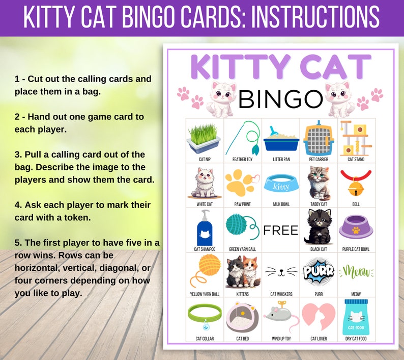 Cat Bingo, 30 Printable Kitty Cat Bingo Cards, Cat Birthday Party Game ...