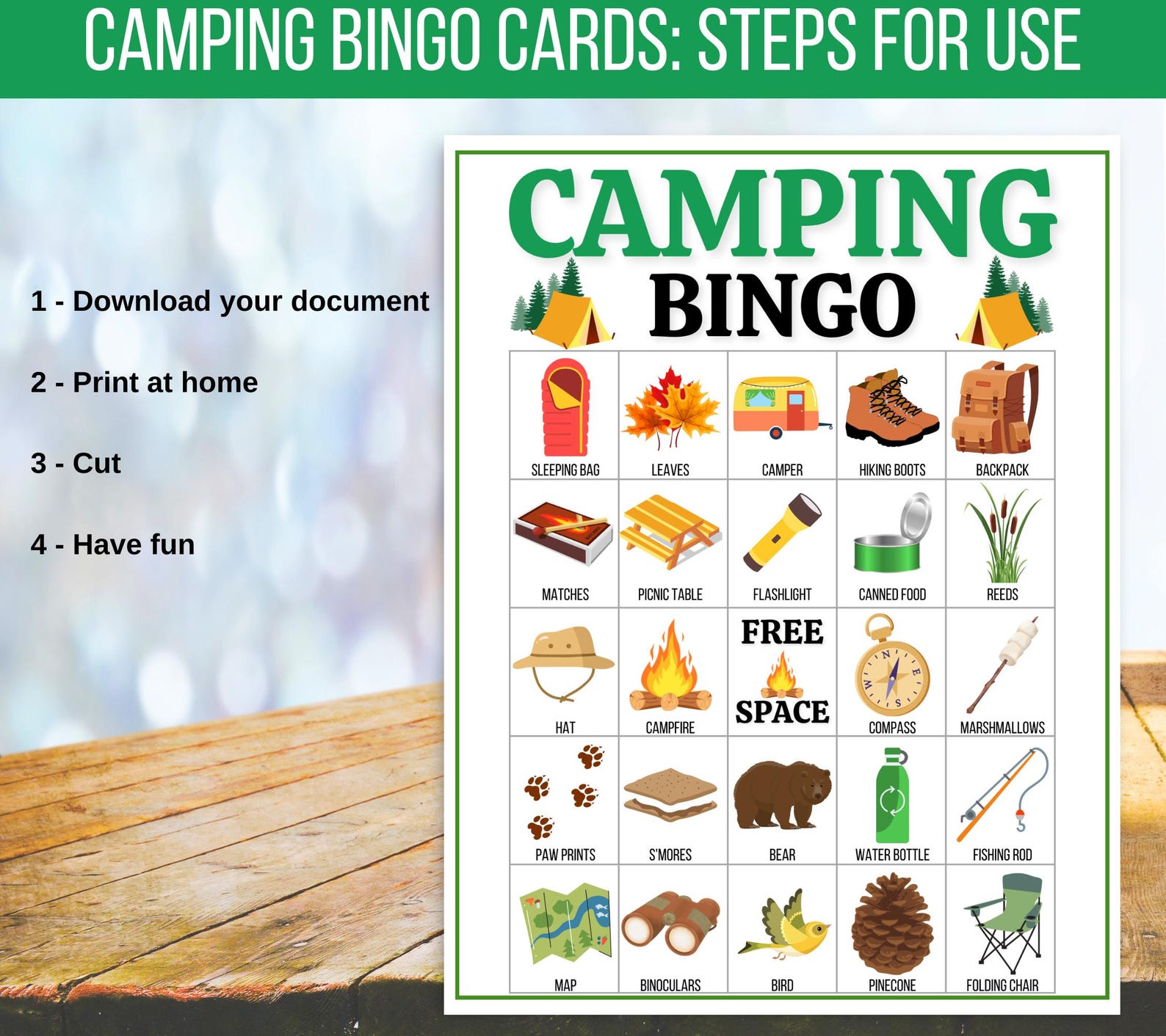 Camping Bingo, 30 Printable Camping Bingo Cards, Camping Game, Camping ...