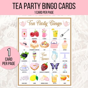 Tea Party Bingo, 40 Unique Printable Tea Party Bingo Cards, Tea Party ...