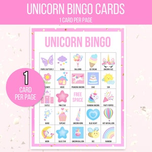 Unicorn Bingo, 30 Printable Unicorn Bingo Cards, Unicorn Birthday ...