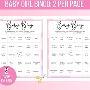 100 Baby Girl Bingo Cards, Baby Girl Bingo Game Cards, Baby Gift Bingo ...