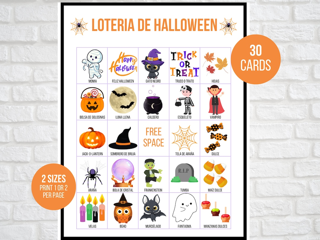 Loteria De Halloween, Spanish Halloween Bingo, 30 Spanish Halloween ...