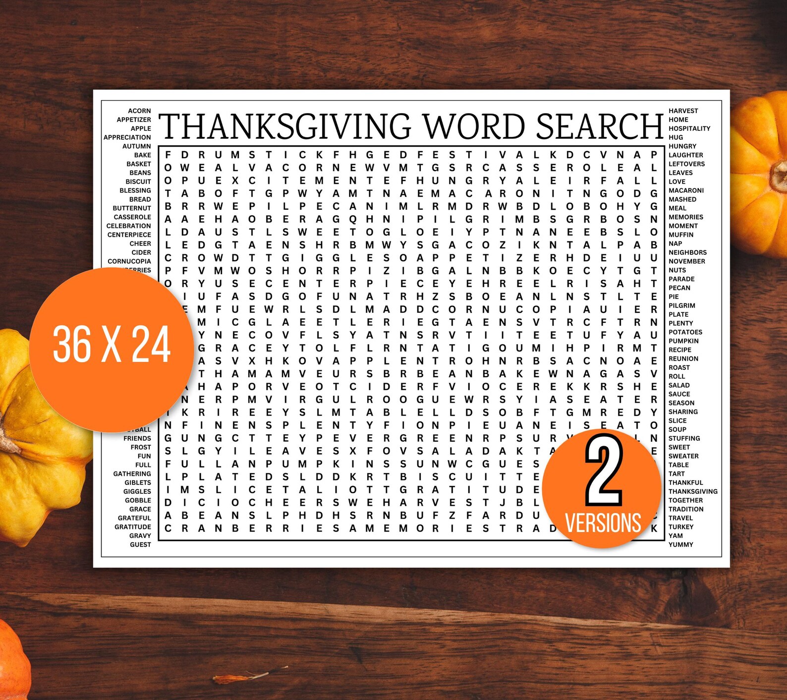 Giant Thanksgiving Word Search, Giant Word Search, Giant Word Find ...