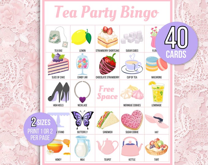 Tea Party Bingo Printable Party Game | Tea Party Flashcards | Tea Party ...