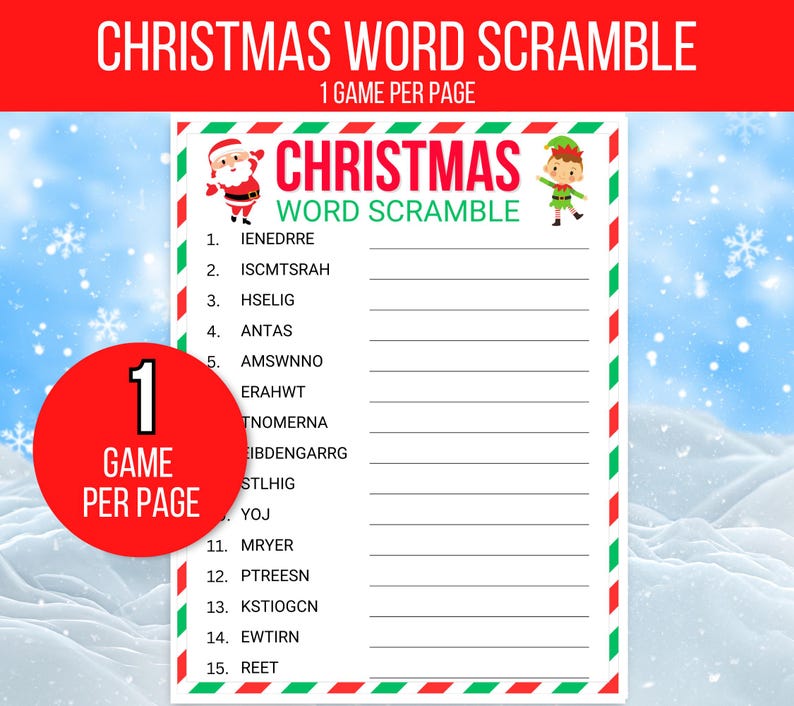Christmas Word Scramble, Holiday Word Scramble, Fun Christmas Game ...