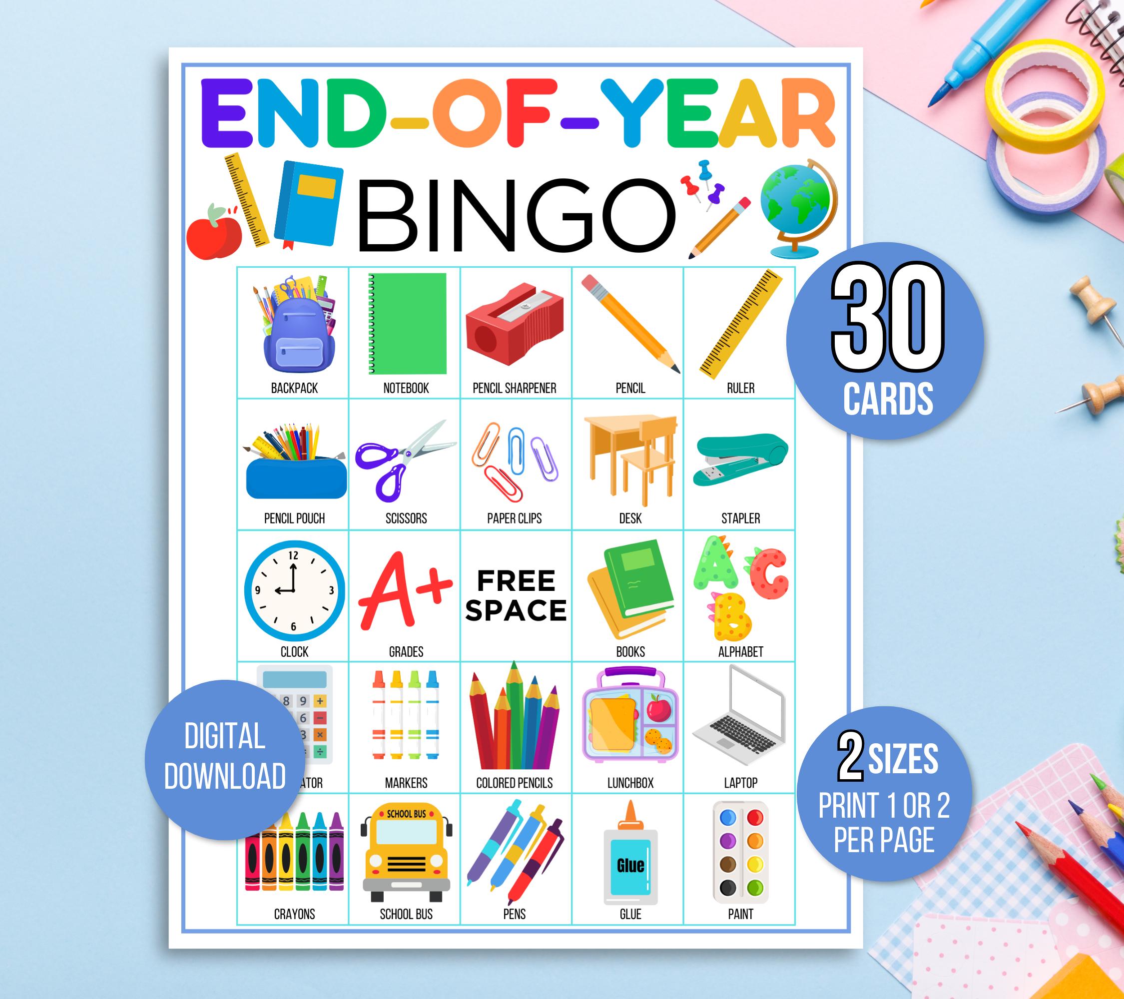 End of Year Bingo, 30 End of Year Bingo Cards, Last Day of School😜 ...