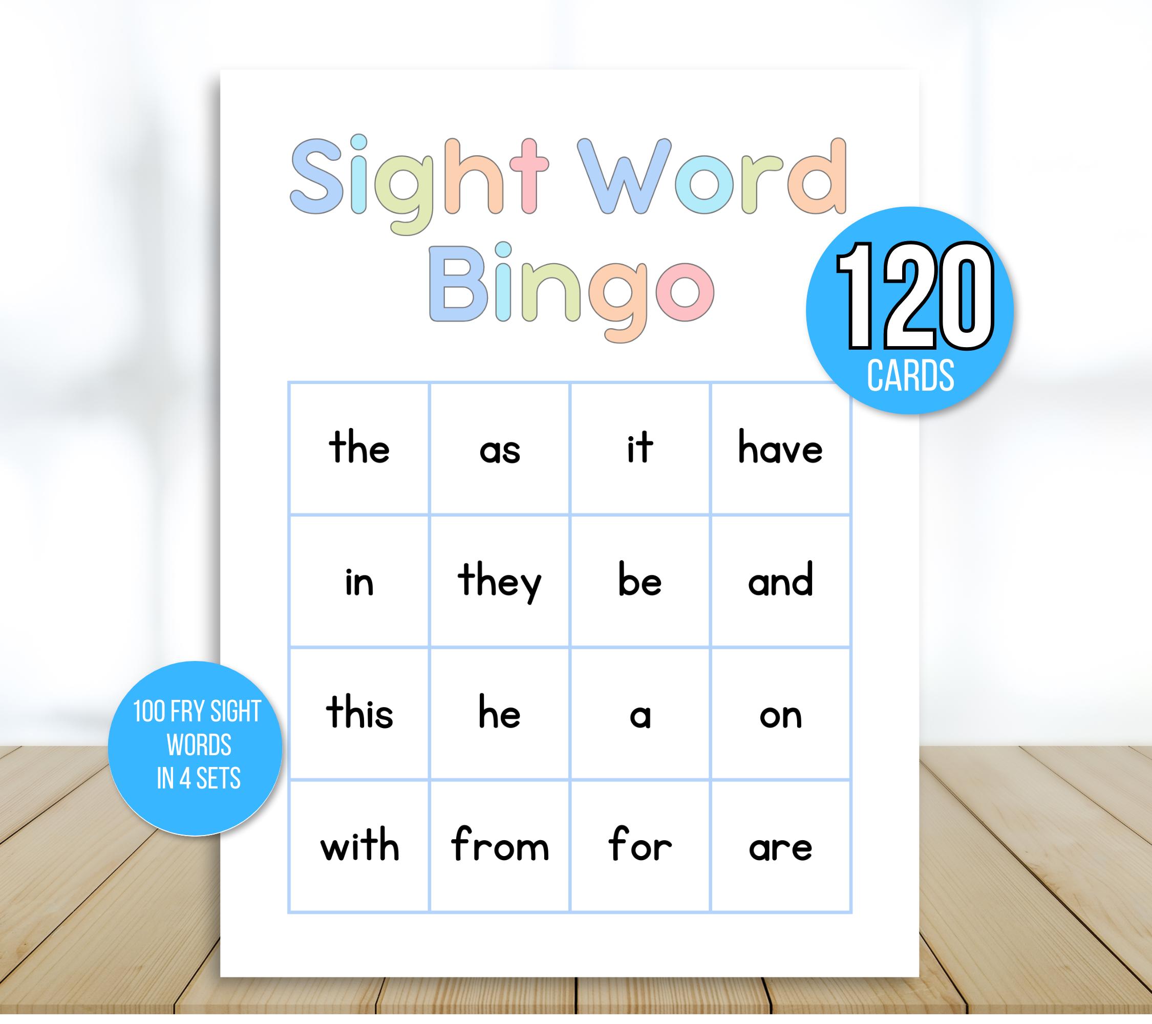 Sight Words Bingo, 120 Sight Words Bingo Cards, Fry's First 100 Words ...