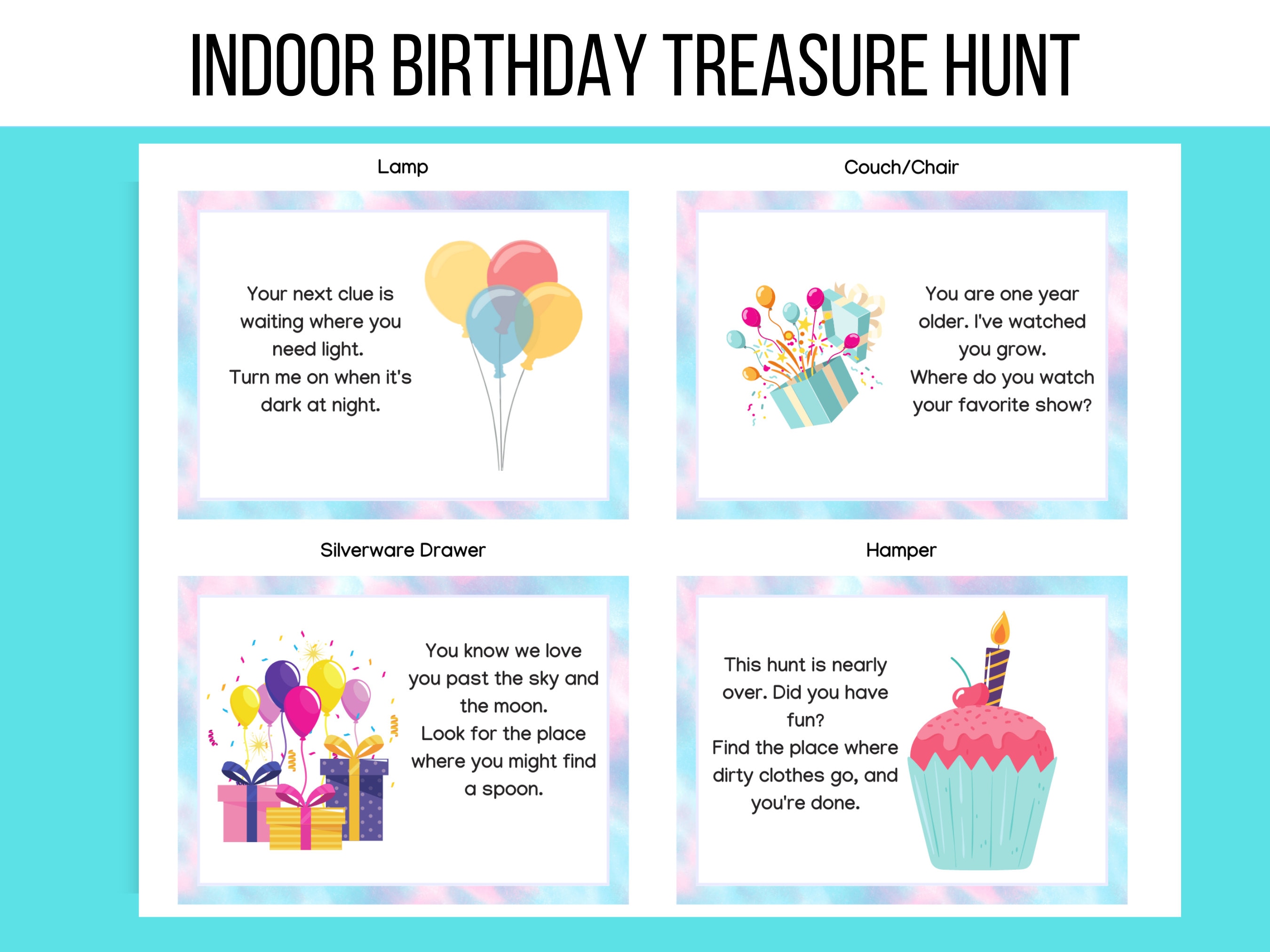 Indoor Birthday Treasure Hunt Indoor Birthday Scavenger Hunt - Etsy