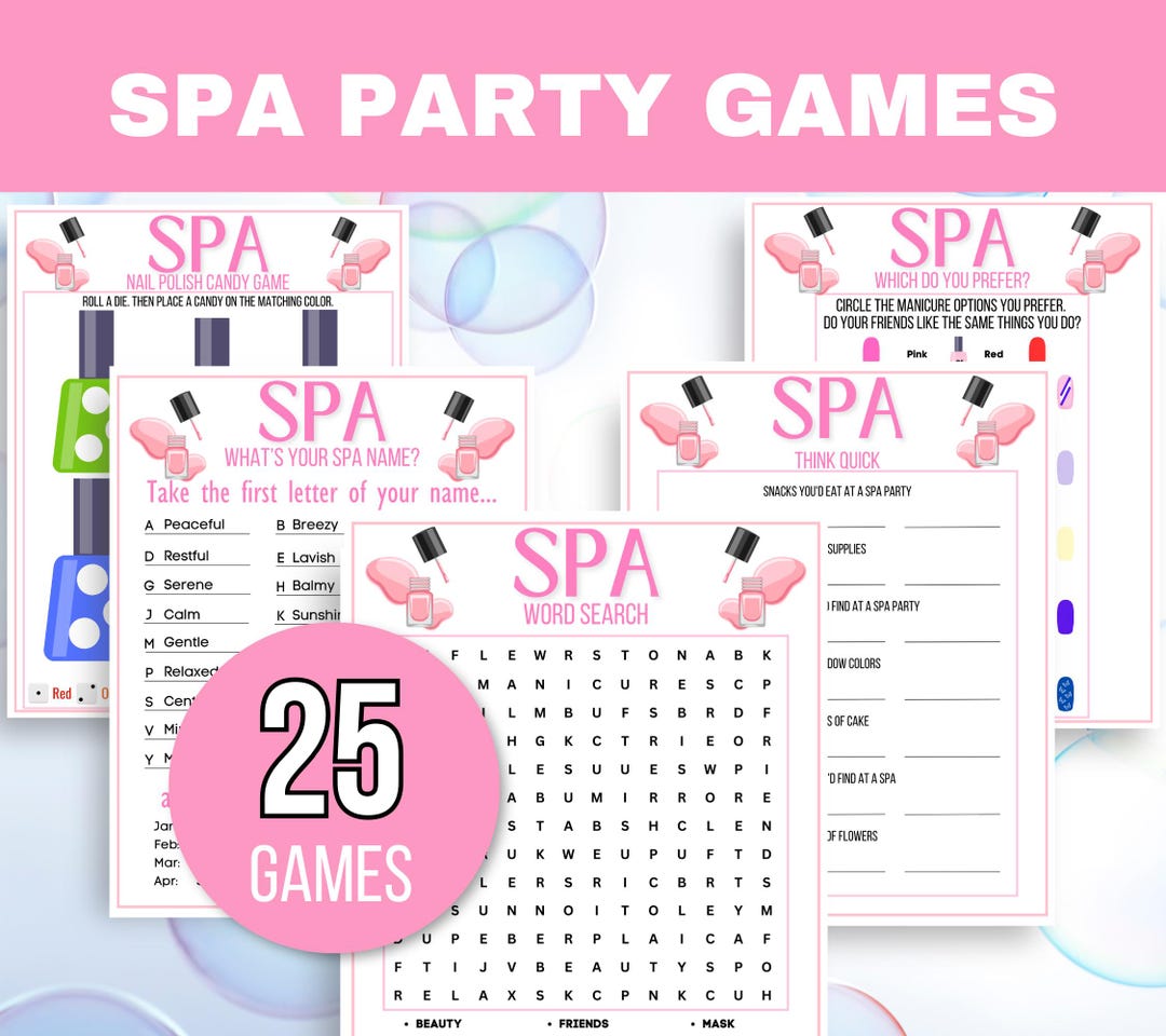 Spa Party Games Printable, Spa Party Activities, Girls Spa Party Games ...