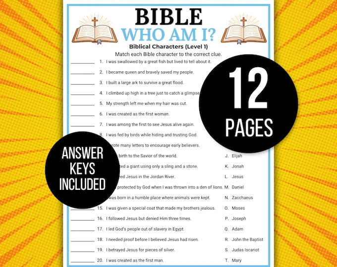 Bible Who Am I Trivia Cards, Printable Christian Party Game for Kids ...