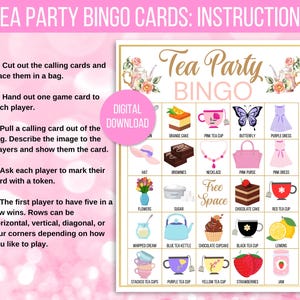 Tea Party Bingo, 100 Unique Printable Tea Party Bingo Cards, Tea Party ...