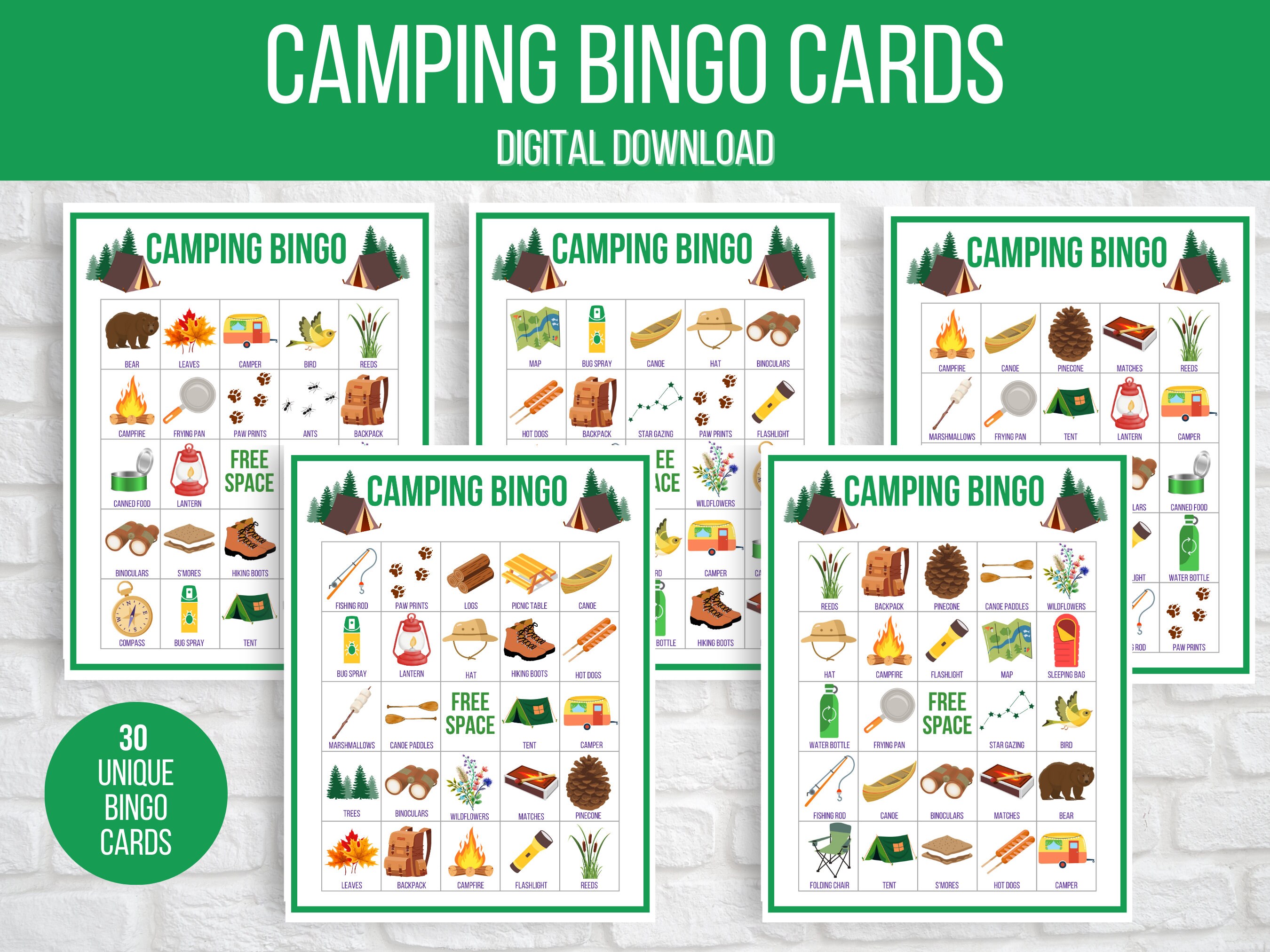 Camping Bingo 30 Printable Camping Bingo Cards Camping Game - Etsy ...