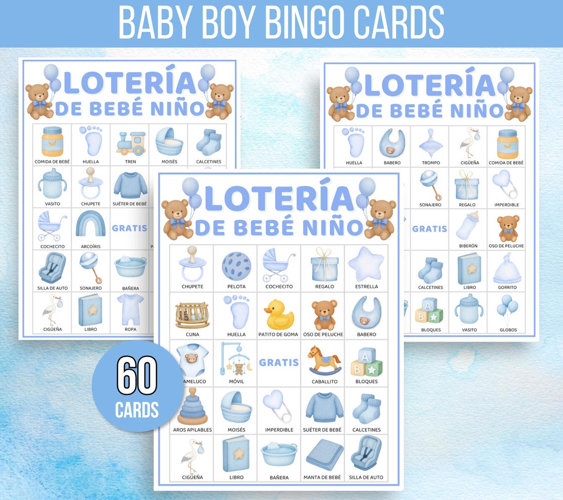 Spanish Baby Boy Bingo, Lotería De Bebé Niño Shower Game, Bingo Spanish ...