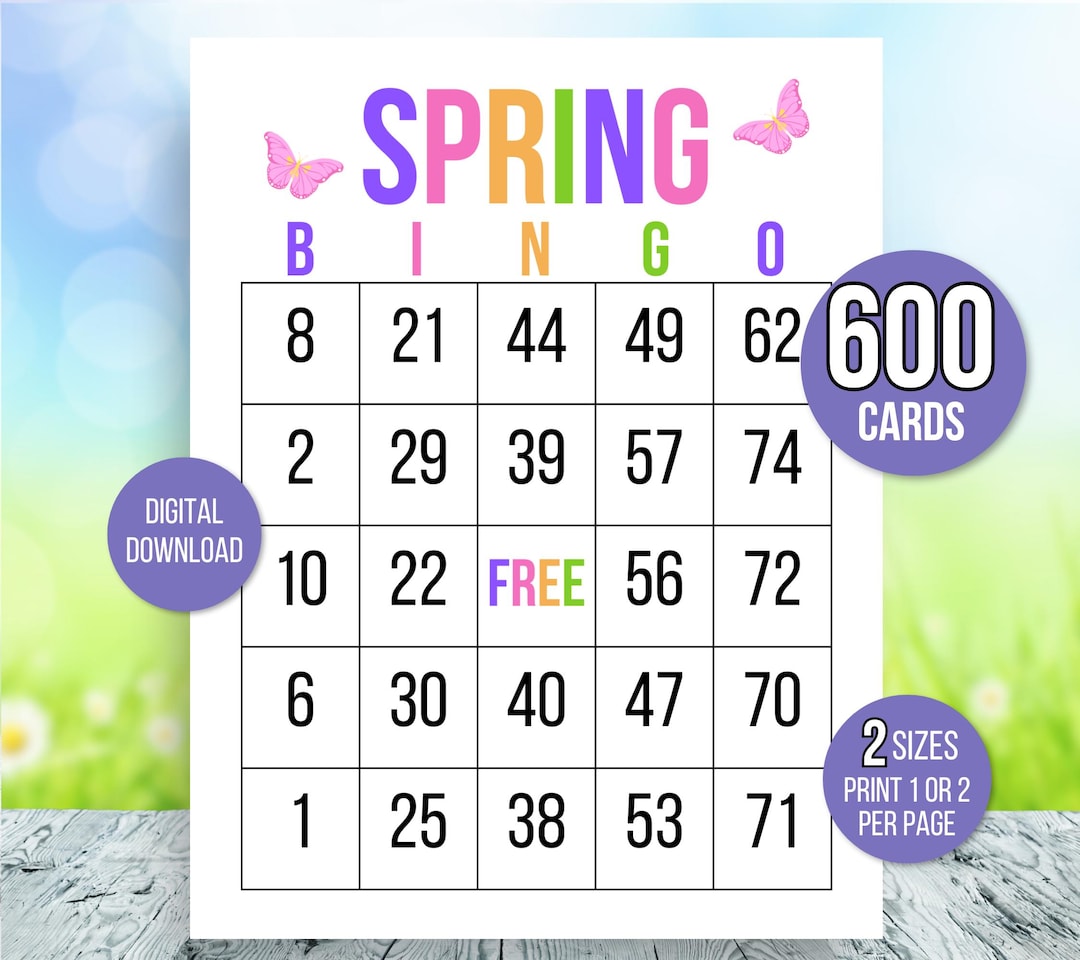 600 Spring Bingo Cards, 1 per Page, Spring Party Game, Spring Activity ...