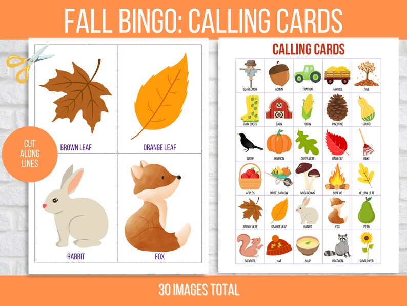 Fall Bingo 30 Fall Bingo Cards Fall Picture Bingo Autumn - Etsy