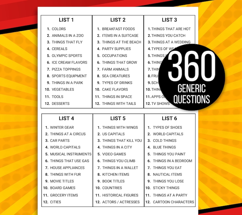 Scattergories Game, Family Scattergories Game, Scattergories Score ...