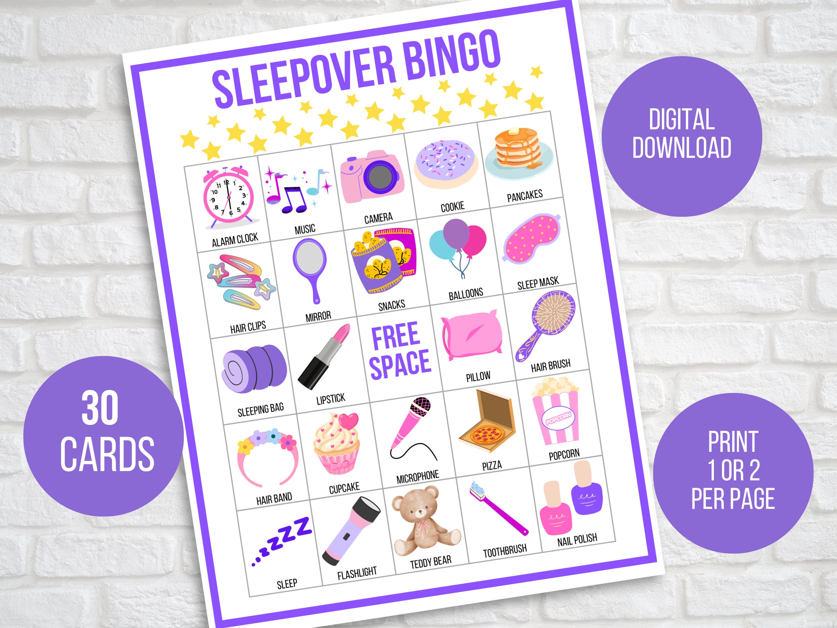 Sleepover Bingo Sleepover Game Slumber Party Bingo Pajama - Etsy Australia