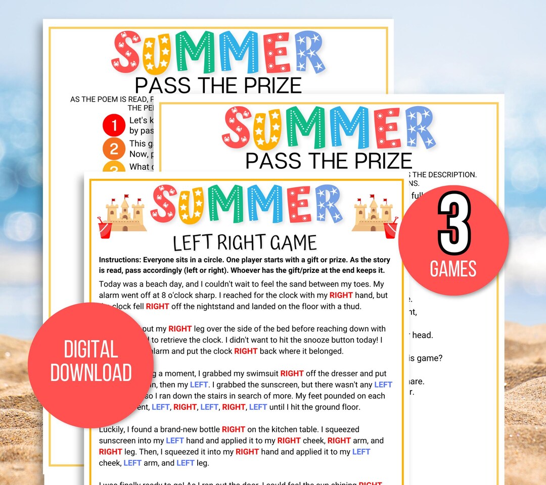 Summer Left Right Game, Summer Left Right Poem, Summer Pass the Prize ...