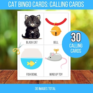 Cat Bingo, 30 Printable Cat Bingo Cards, Cat Birthday Party Game, Cat ...