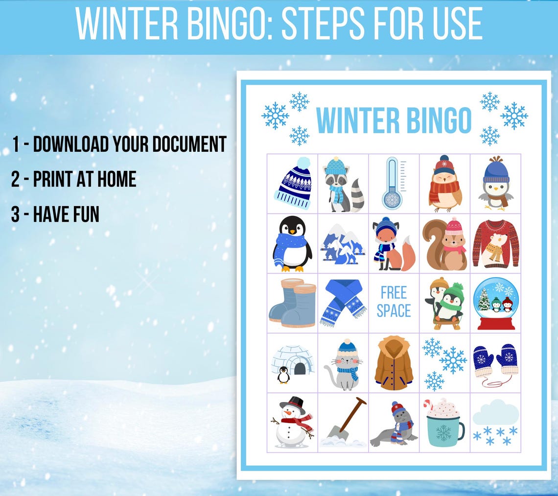Winter Bingo, 30 Printable Winter Bingo Cards, Winter Activity for Kids ...
