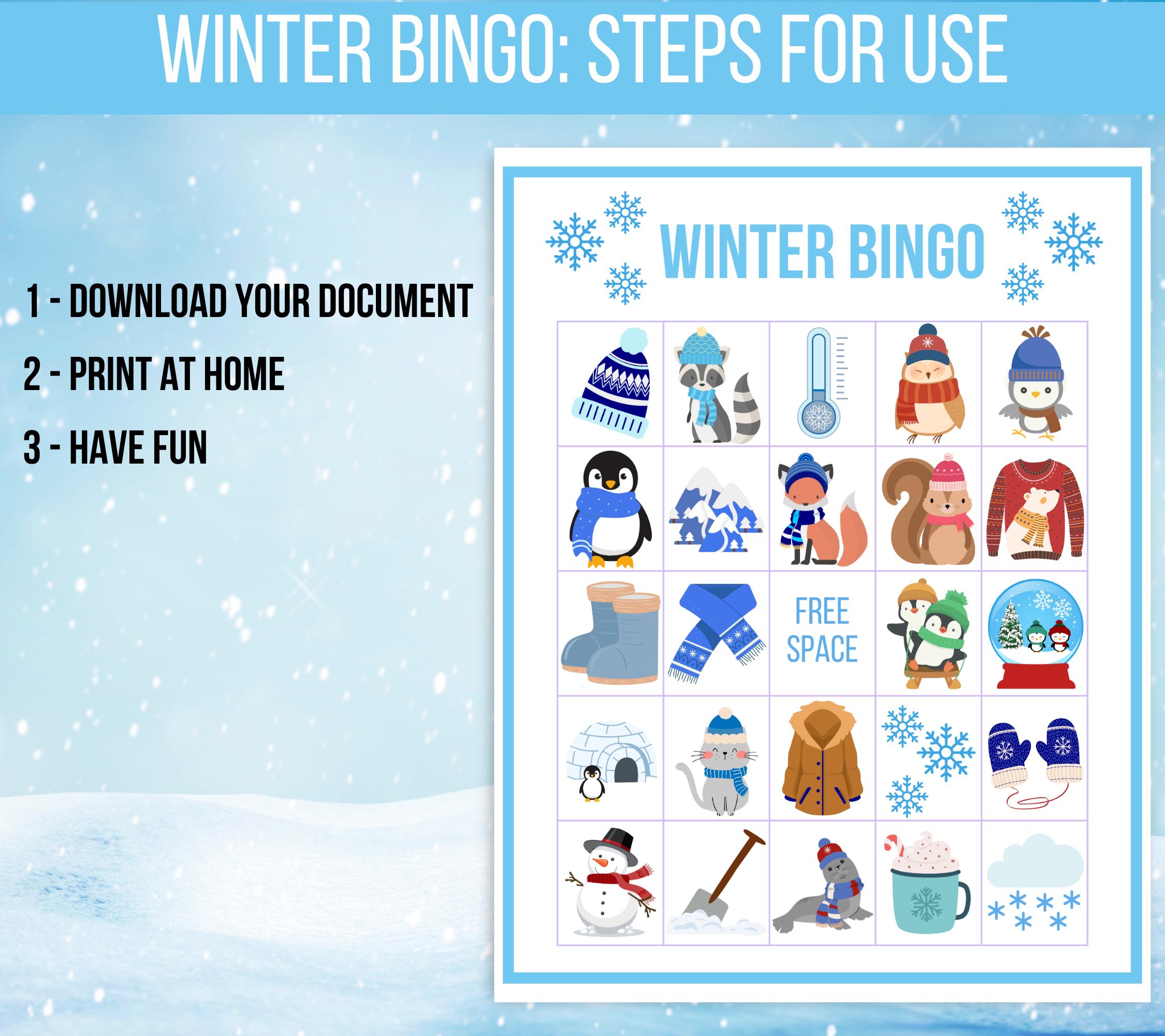 Winter Bingo, 30 Printable Winter Bingo Cards, Winter Activity for Kids ...