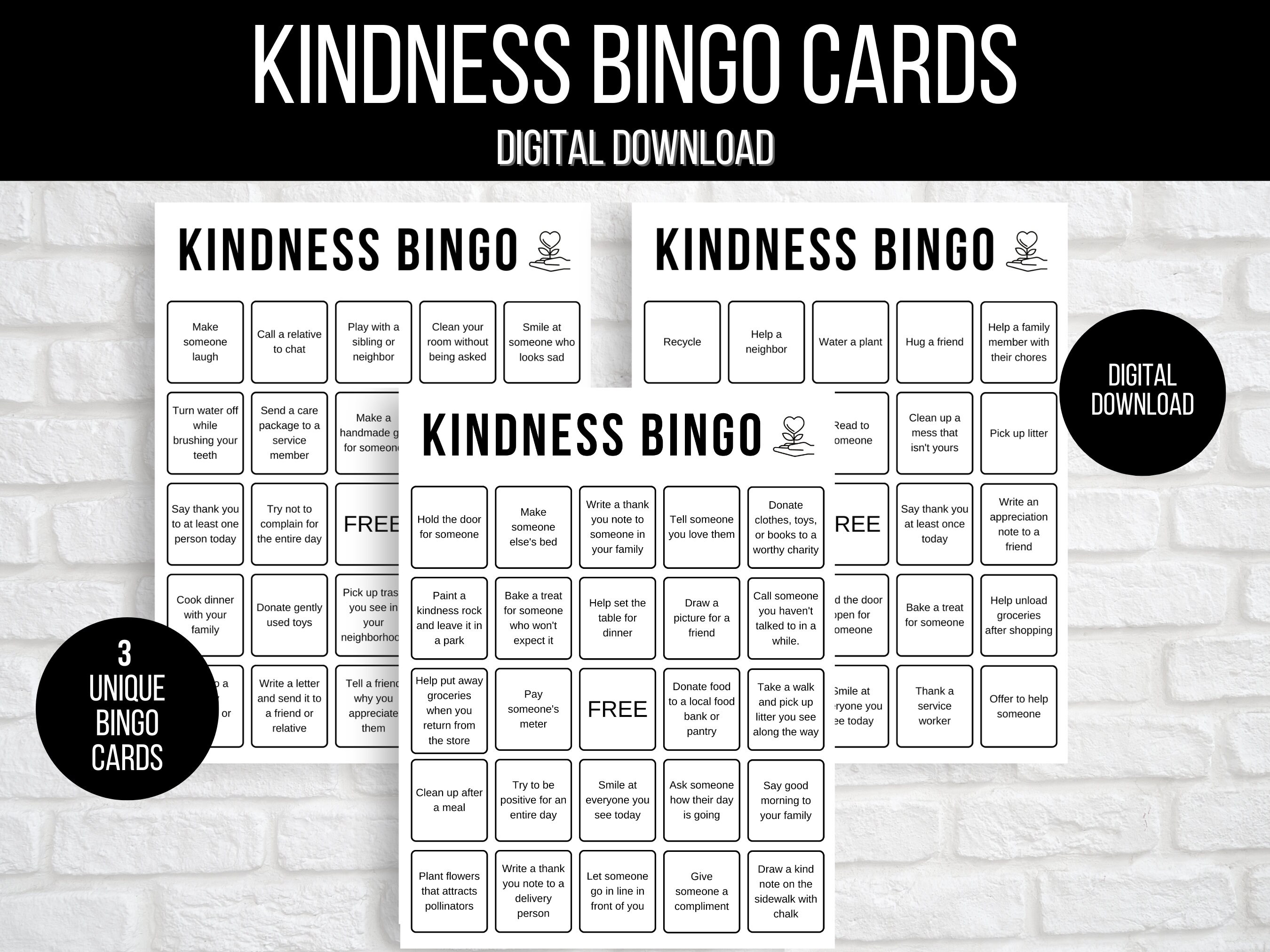 Kindness Bingo 3 Kindness Bingo Cards Acts of Kindness - Etsy