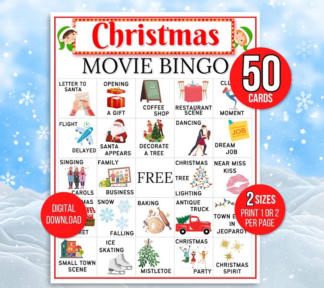 Christmas Movie Bingo, 50 Christmas Bingo Cards, Hallmark Movie Bingo ...