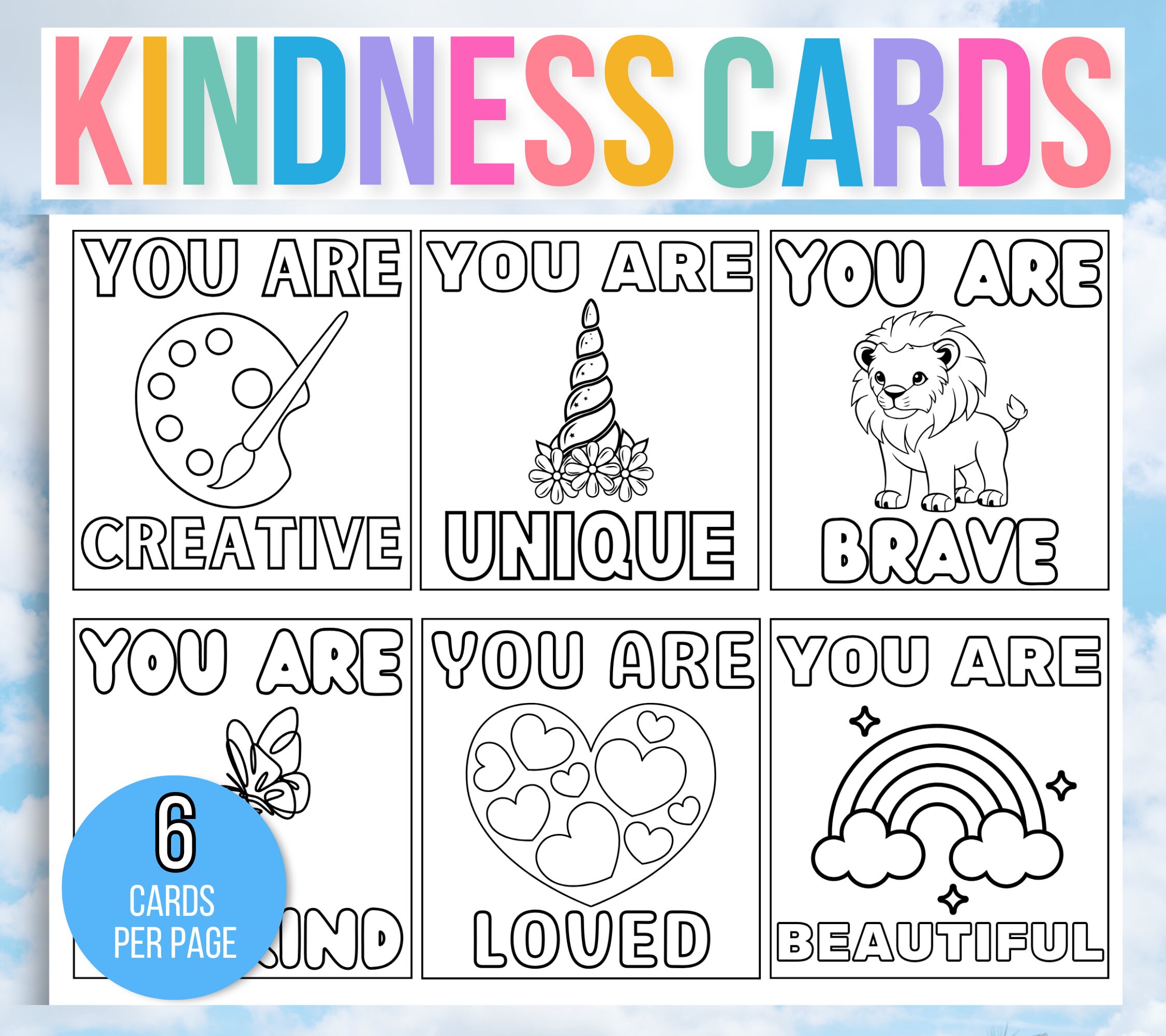 Kindness Cards, 36 Coloring Kindness Cards, Compliment Cards, Acts of ...