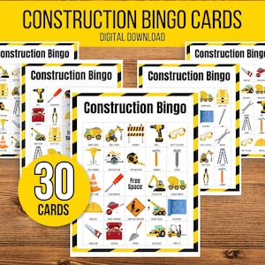 Construction Bingo, 30 Printable Construction Bingo Cards, Construction ...