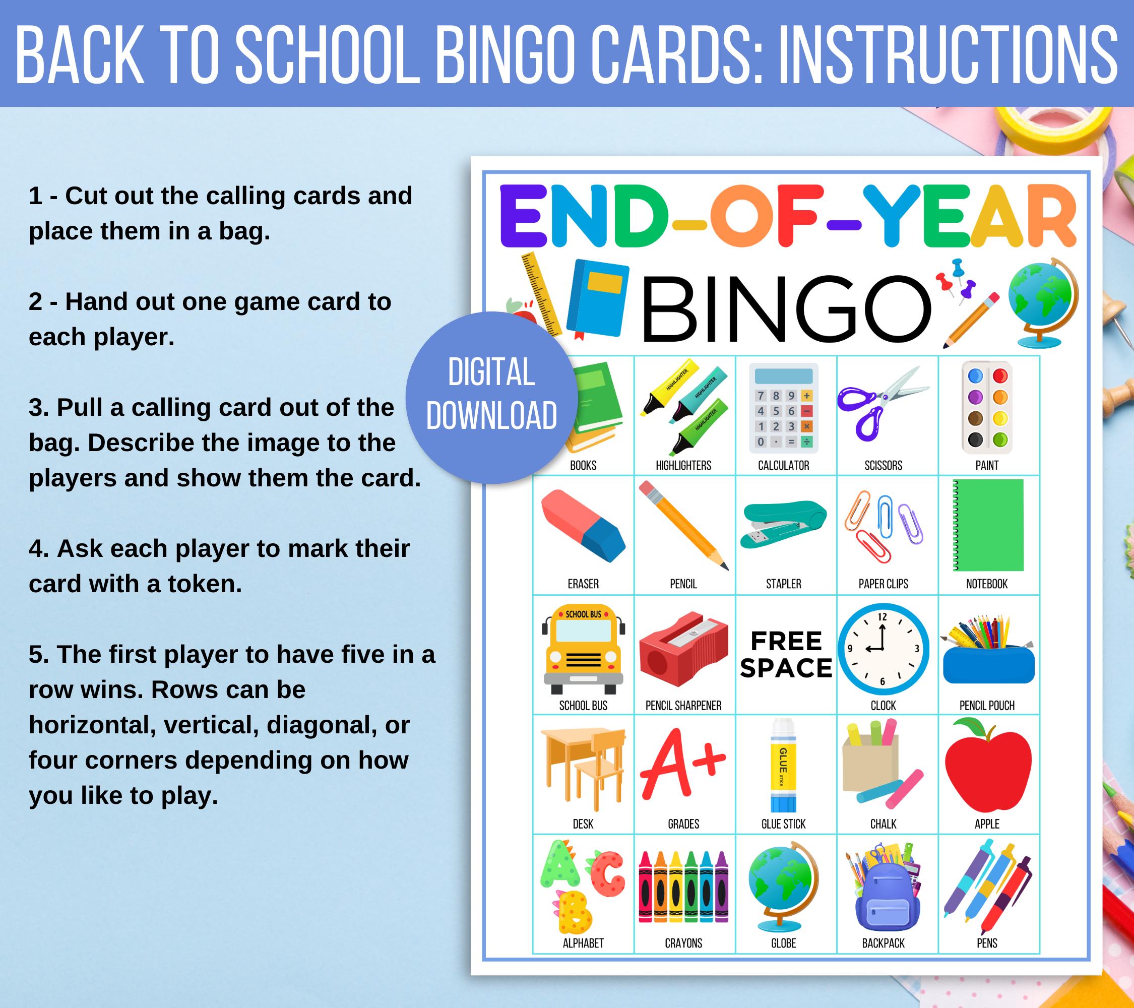 End of Year Bingo, 30 End of Year Bingo Cards, Last Day of School Bingo ...