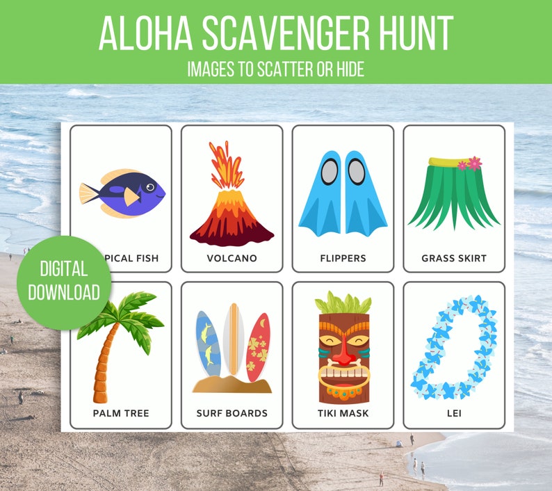 Aloha Scavenger Hunt, Printable Aloha Party Game, Aloha Birthday, Aloha ...