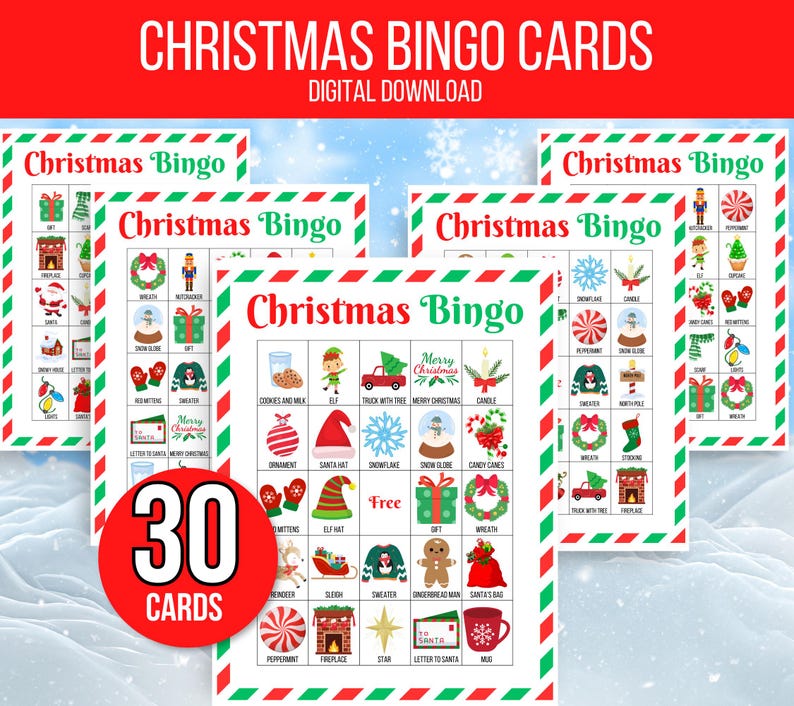 Christmas Bingo, 30 Christmas Bingo Cards, Christmas Activity, Kids ...