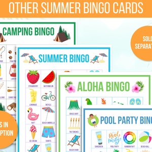 Summer Bingo, 30 Unique Printable Summer Bingo Cards, Summer Game ...