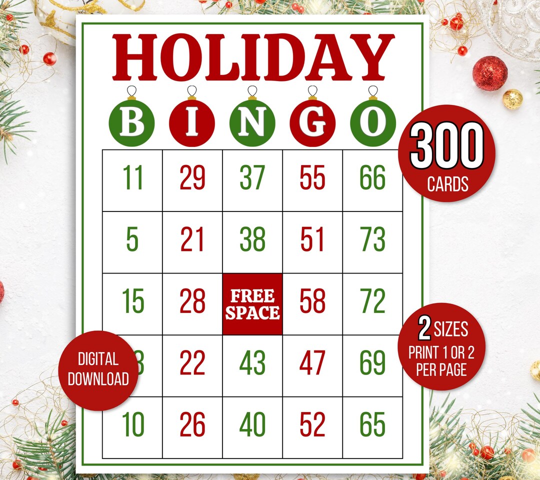 Holiday Bingo, 300 Holiday Bingo Cards, Holiday Party Games, Christmas ...