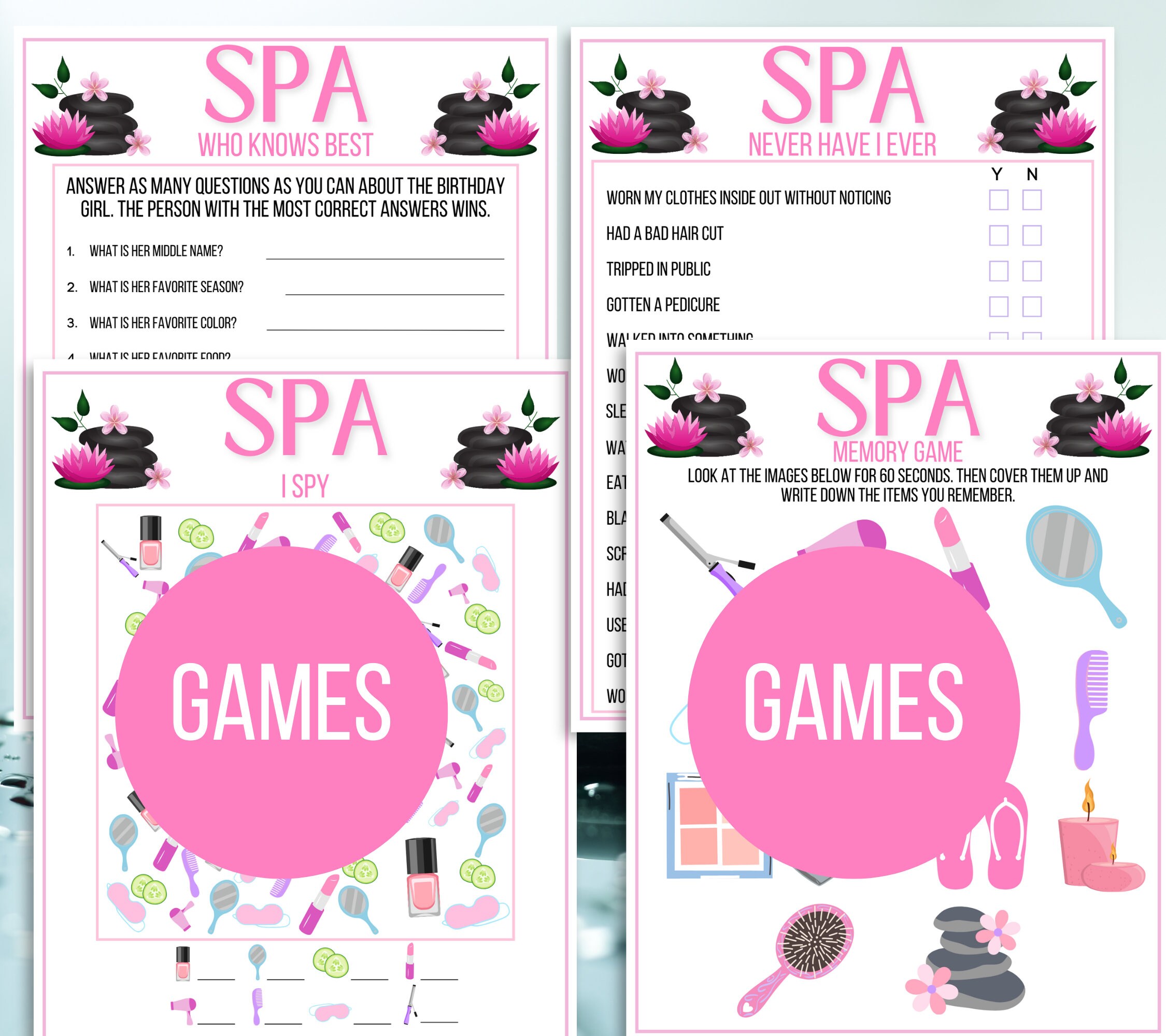 Spa Party Games Printable, Spa Party Activities, Girls Spa Party Games ...
