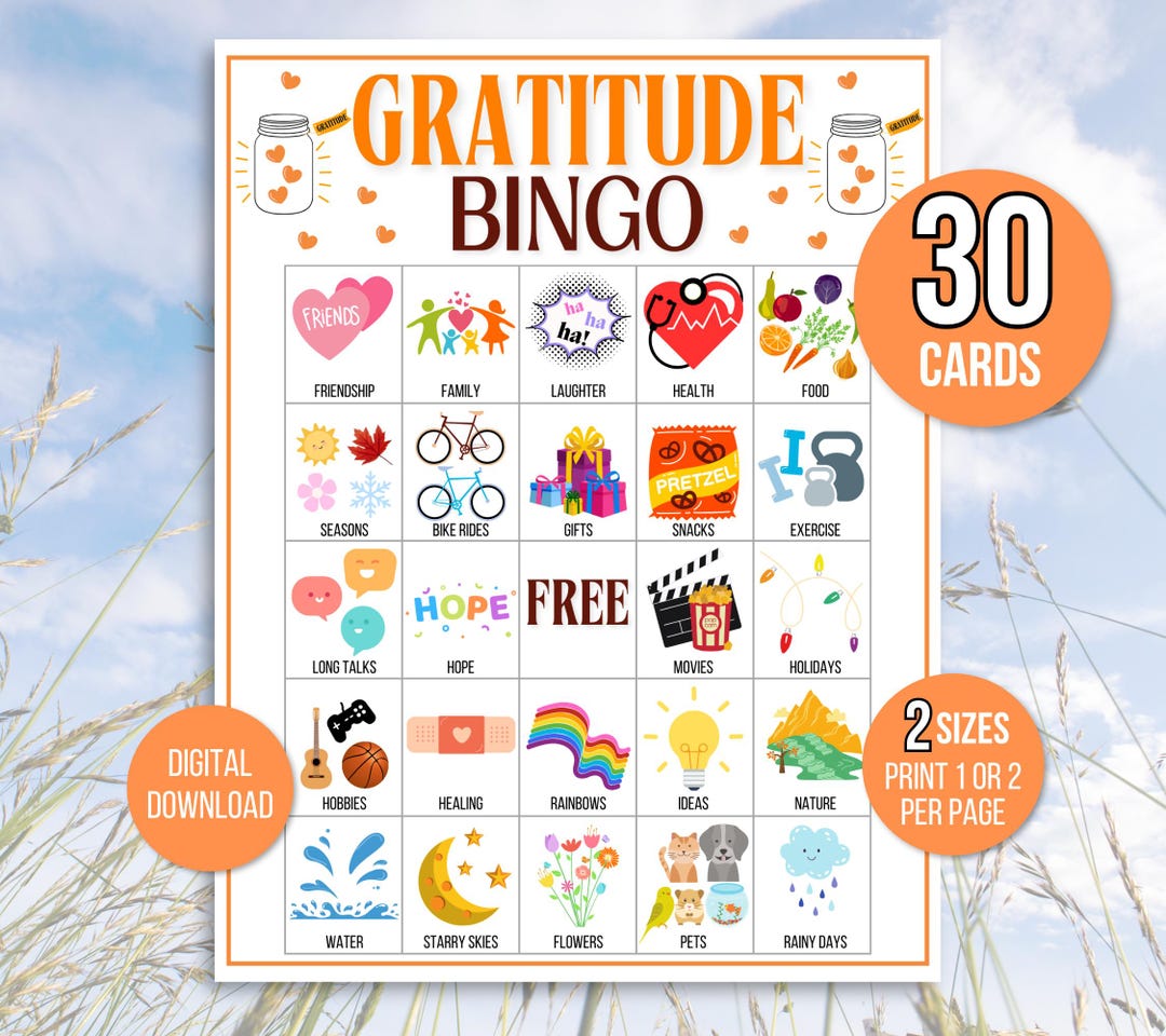 Gratitude Bingo, 30 Thanksgiving Bingo Cards, Thanksgiving Games ...