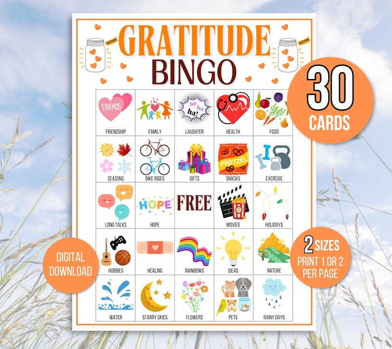Gratitude Bingo, 30 Thanksgiving Bingo Cards, Thanksgiving Games ...